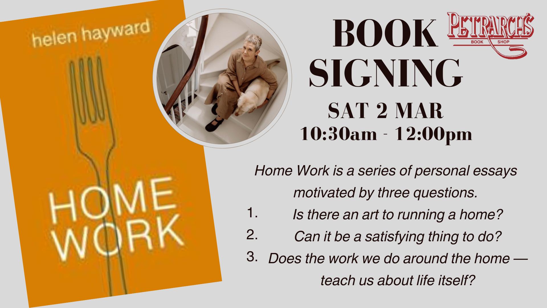 Helen Hayward ('Home Work') Book Signing at Petrarch's Bookshop ...